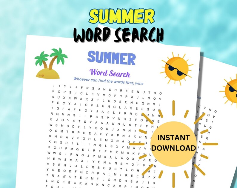 Printable Summer Word Search | Summer Activity for Kids and Adults ...
