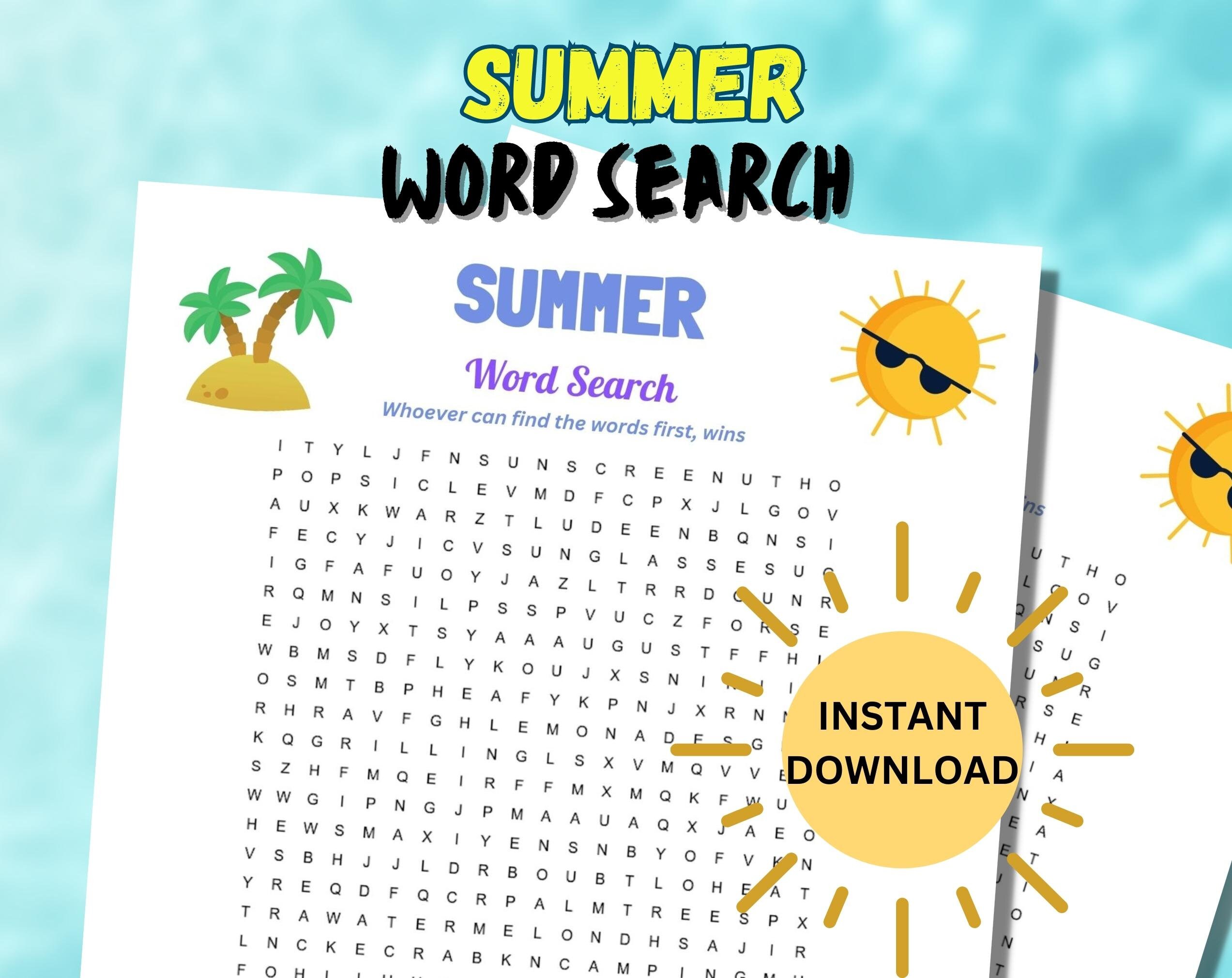 Printable Summer Word Search | Summer Activity for Kids and Adults ...