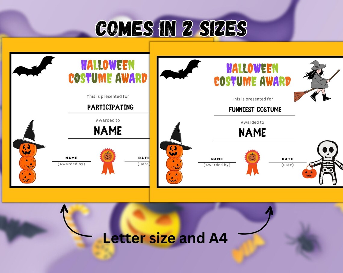 Halloween Costume Awards | Printable Certificates (digital Download) - Etsy
