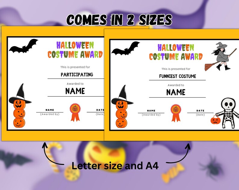 Halloween Costume Awards | Printable Certificates (digital Download) - Etsy