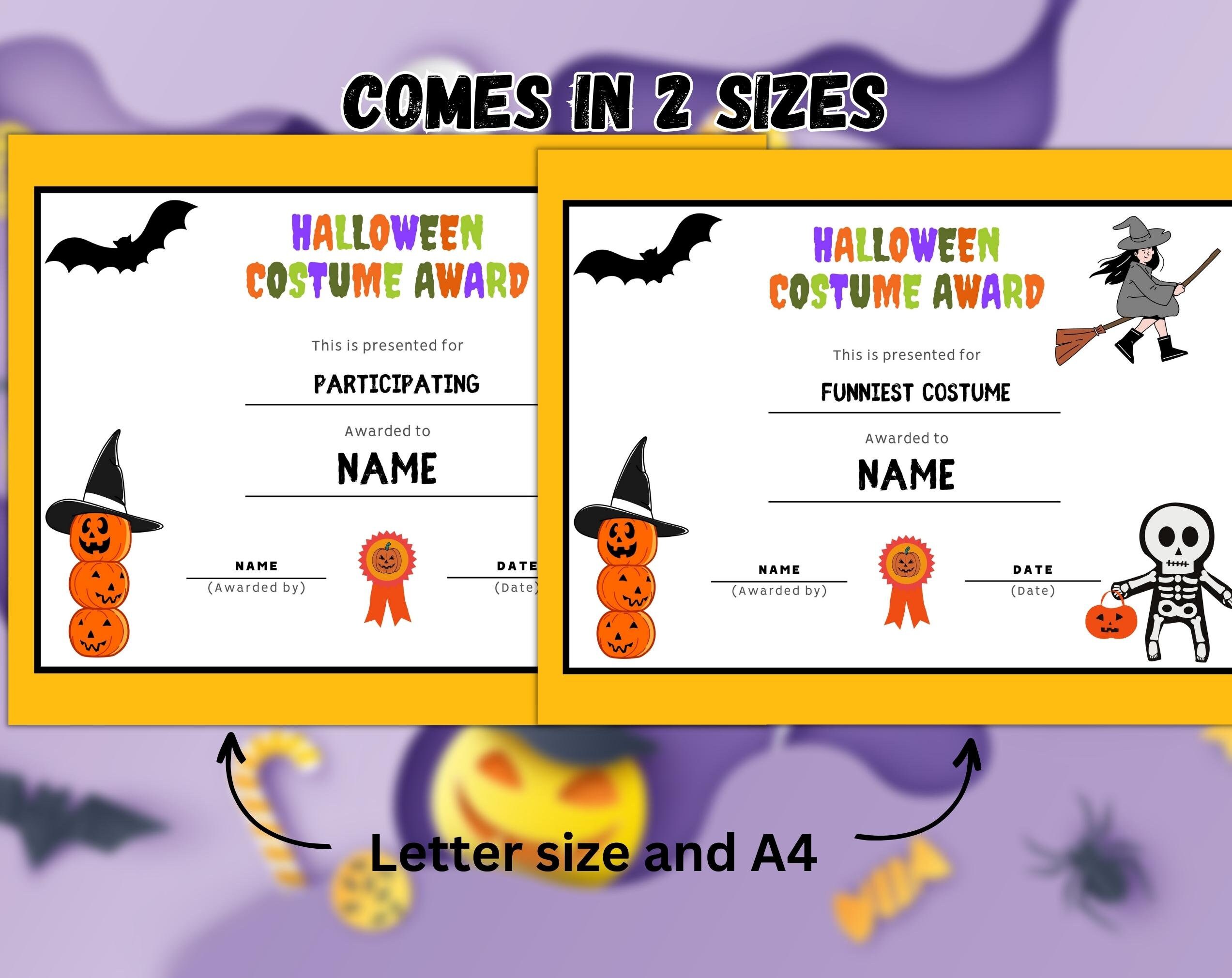 Halloween Costume Awards | Printable Certificates (digital Download) - Etsy