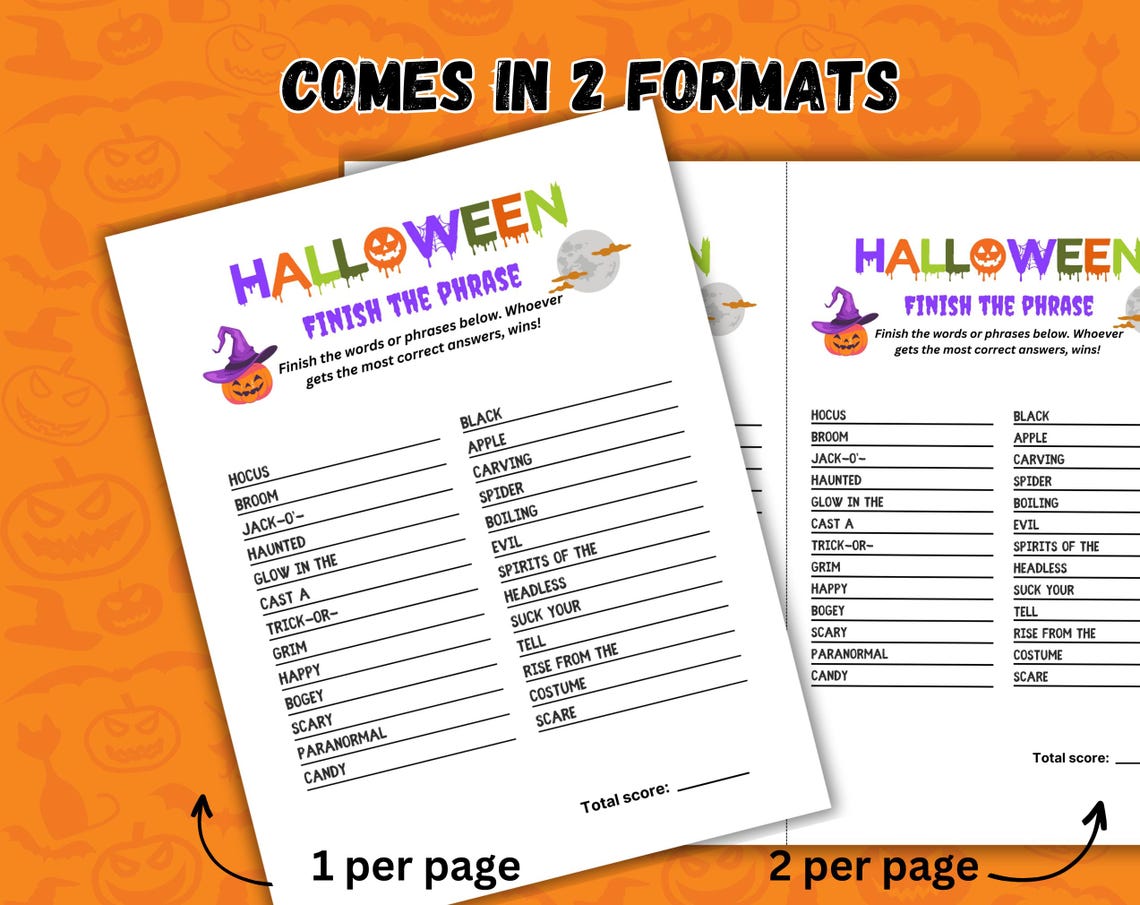 Printable Halloween Finish the Phrase | Halloween Activity for Kids and ...