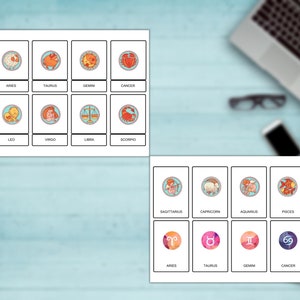 Printable Cartoon Zodiac Signs Flash Cards | Montessori Cards | 48 ...