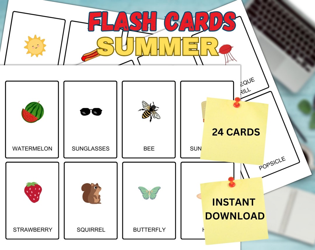 Printable Summer Flash Cards Montessori Cards 24 Nomenclature Flash ...