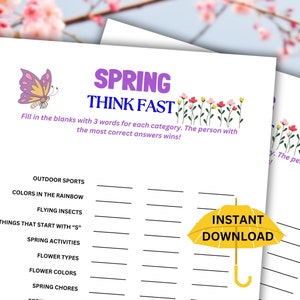 Printable Spring Think Fast Game for Kids | Spring Party Game ...
