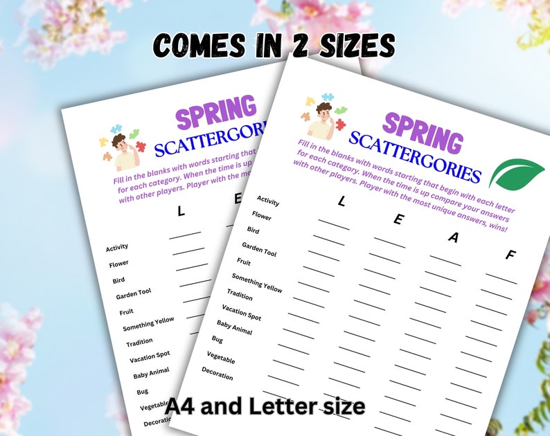 Spring Scattergories Game | Printable Party Activity for Kids & Adults ...