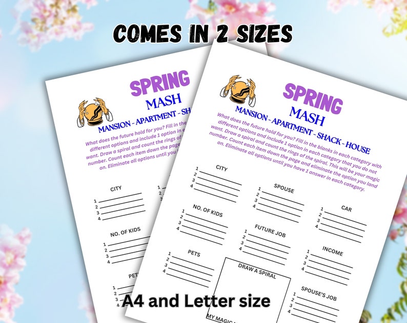 Printable Spring MASH Game for Kids Spring Party Game Children Activity ...