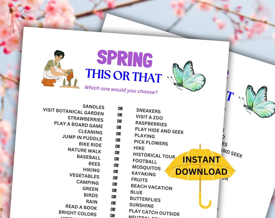 Printable Spring This or That | Spring Activity for Kids and Adults ...