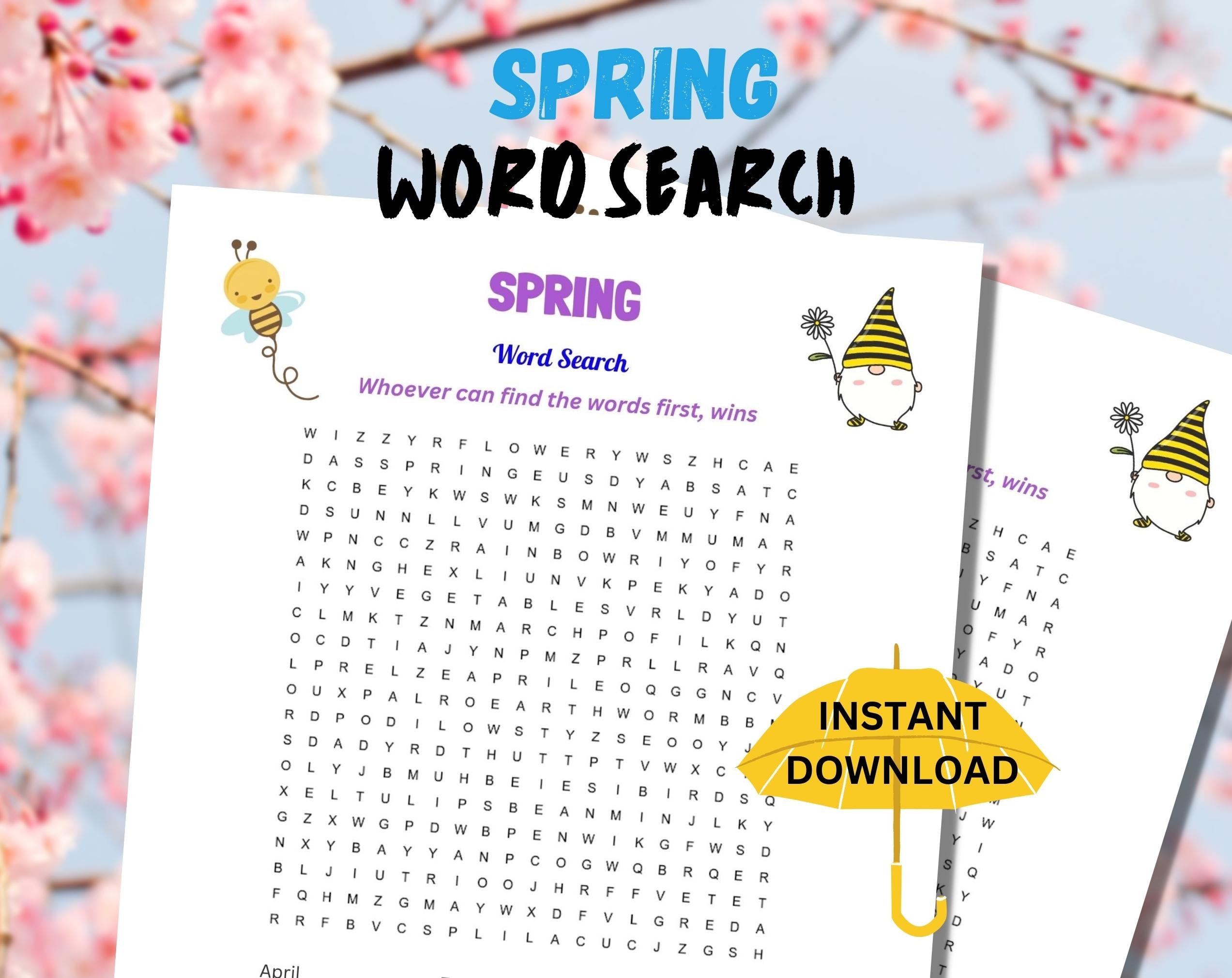 Printable Spring Word Search Spring Activity for Kids and - Etsy