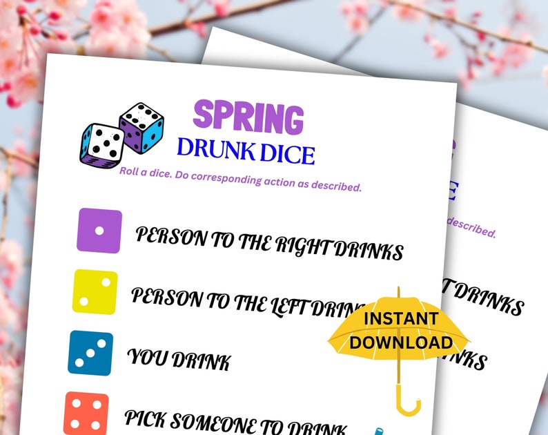 Printable Spring Drunk Dice Game | Spring Activity for Kids and Adults ...