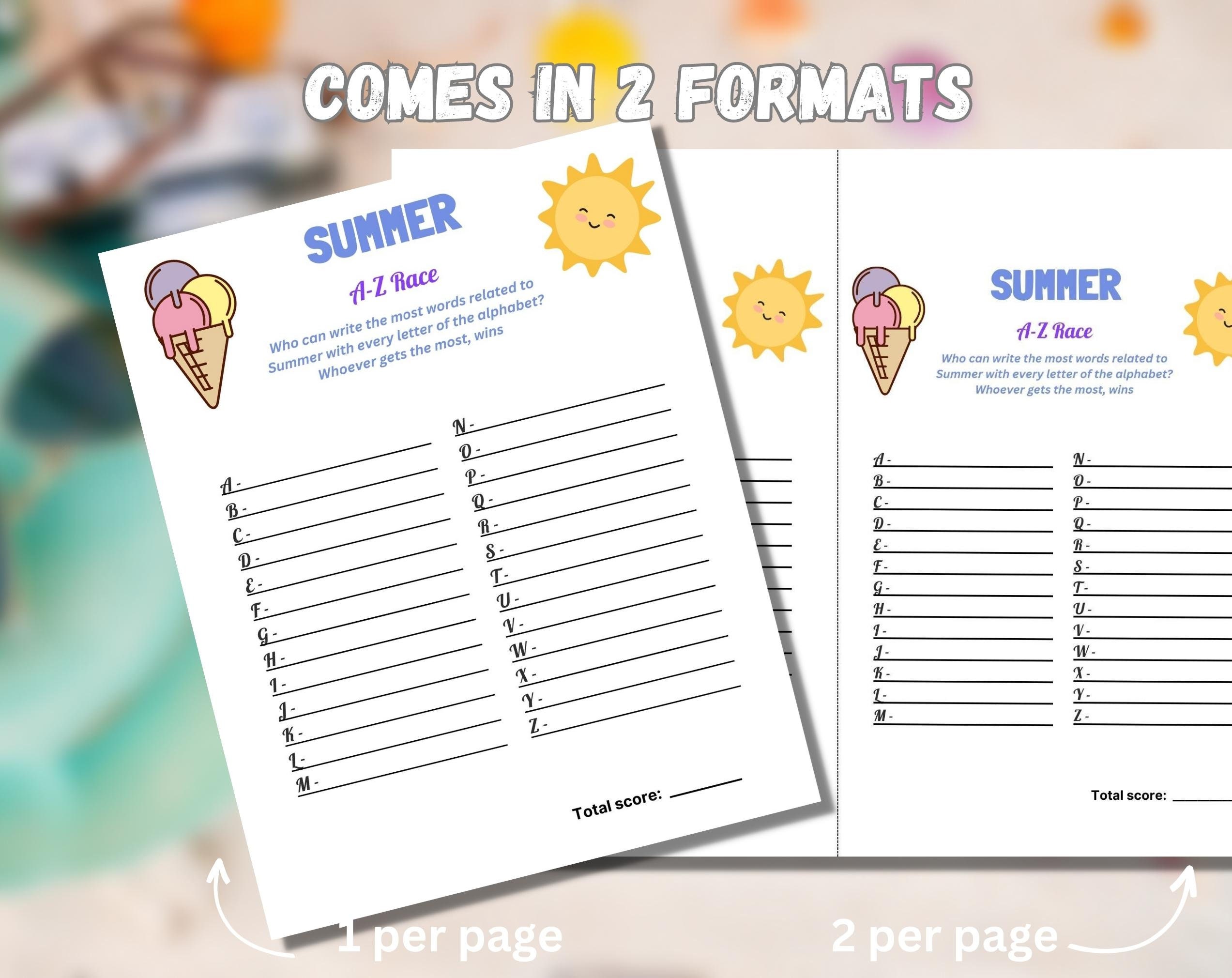 Printable Summer A-Z Race | Summer Activity for Kids and Adults | Party ...