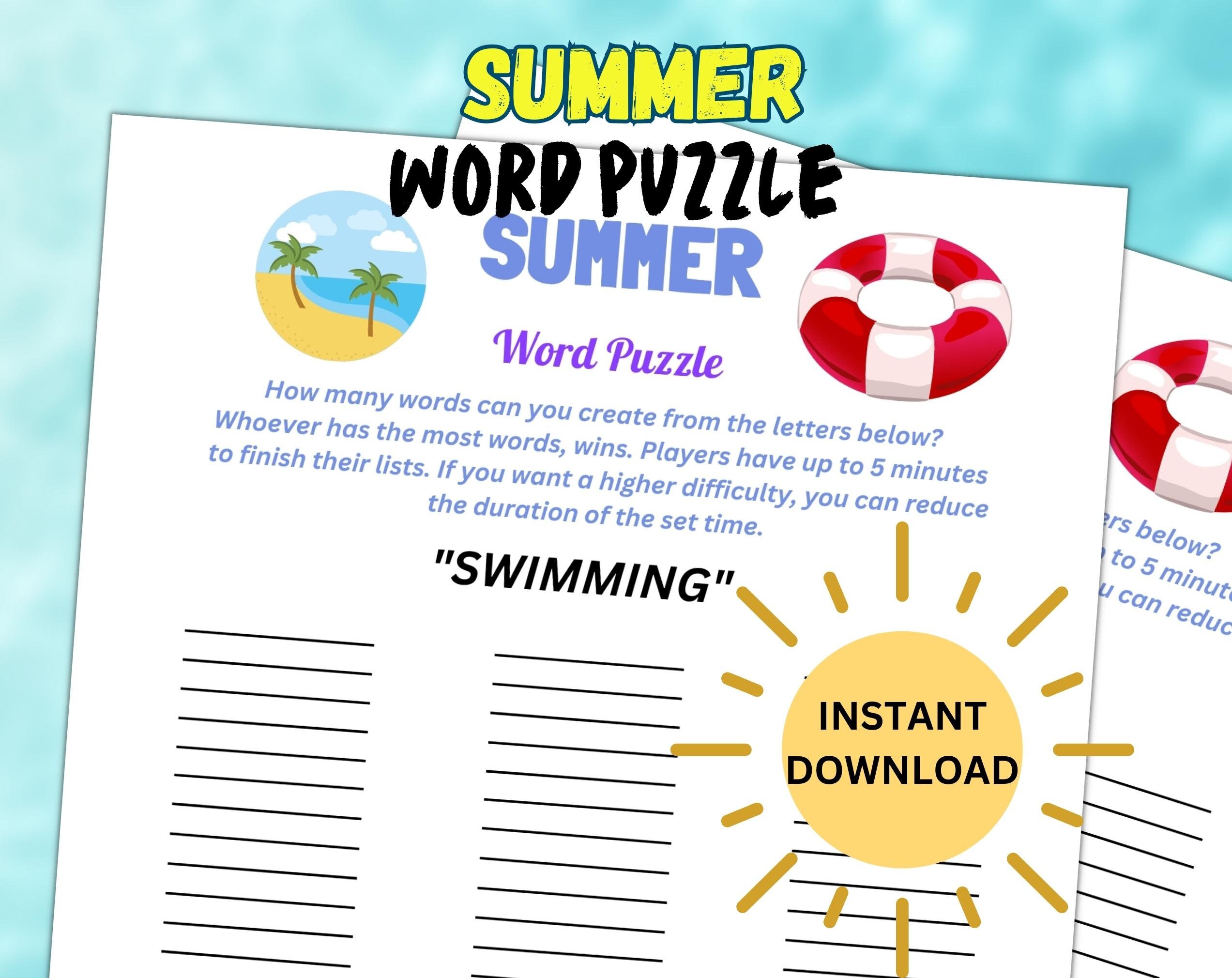 Printable Summer Word Puzzle Game Summer Activity for Kids - Etsy