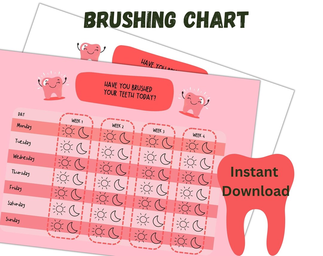 Pink Teeth Brushing Chart | Tooth Brushing Chart | Reward Chart ...