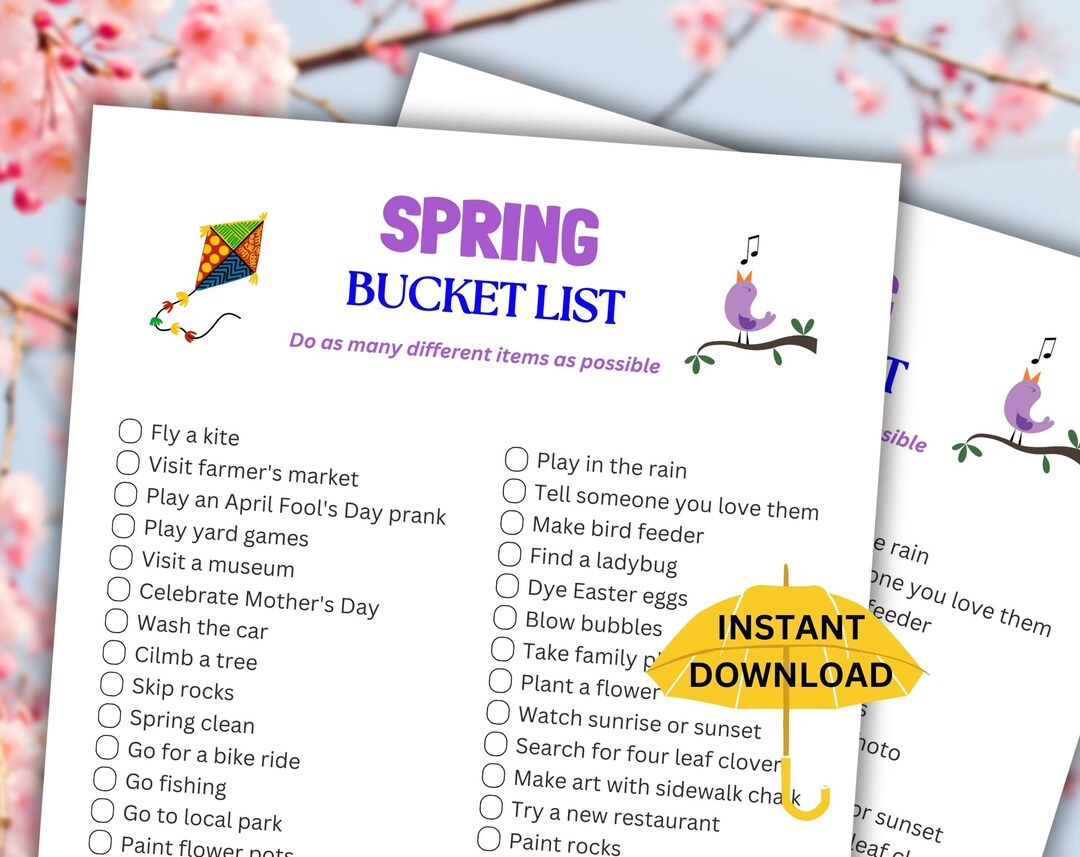Printable Spring Bucket List Game | Spring Activity for Kids and Adults ...