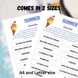 Printable Summer Charades Game | Summer Activity for Kids and Adults ...