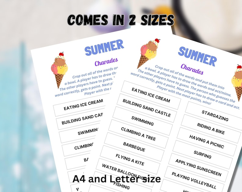 Printable Summer Charades Game Summer Activity for Kids and Adults ...