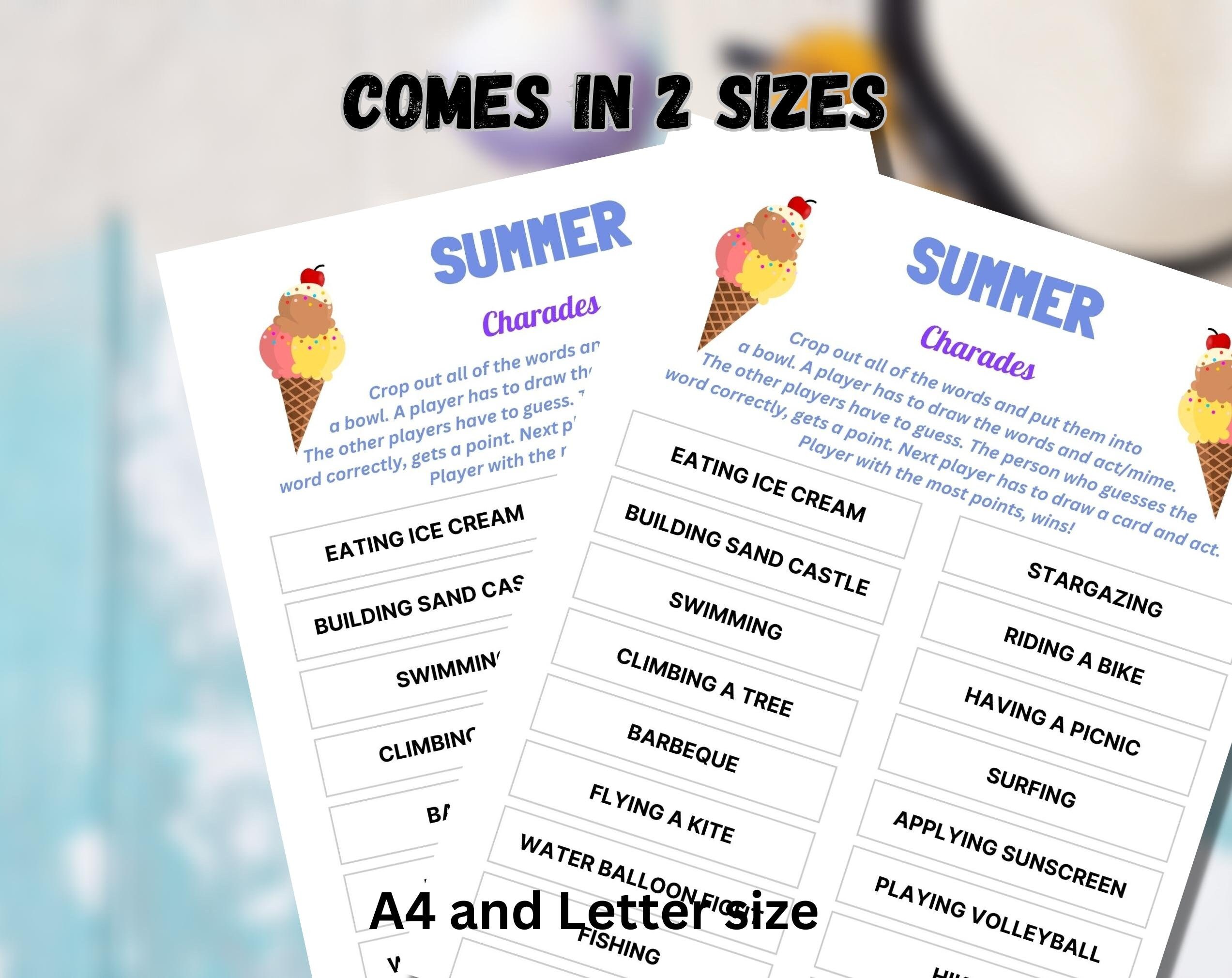 Printable Summer Charades Game Summer Activity for Kids and Adults ...