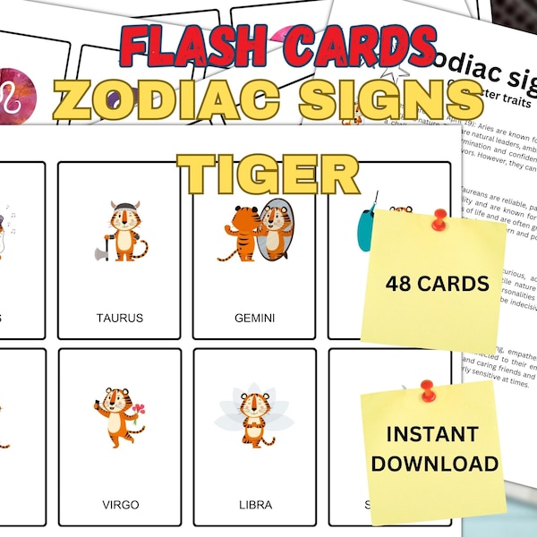 Zodiac Signs Flash Cards - Etsy