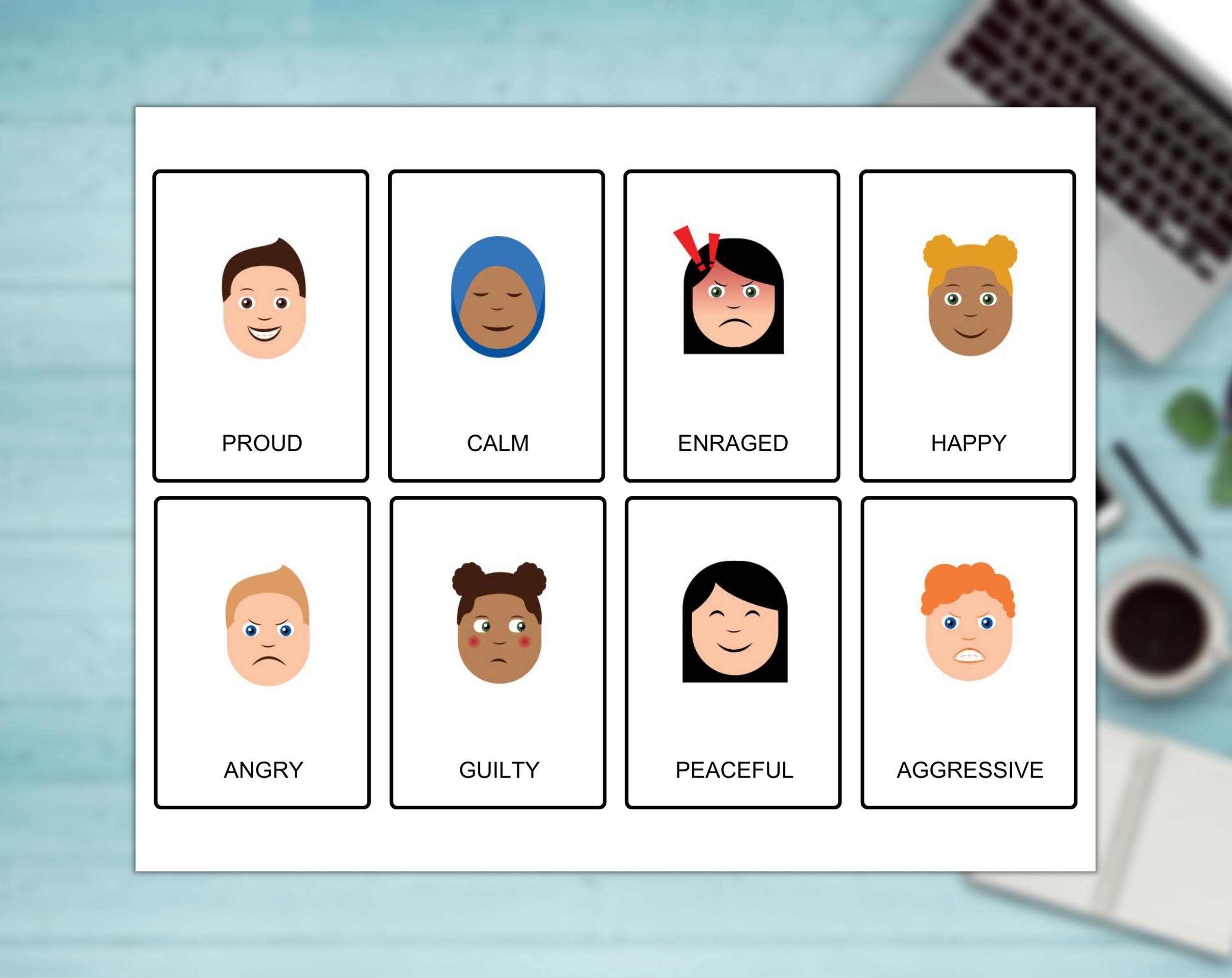 Printable Feelings Chart Flash Cards Montessori Cards 30 Nomenclature ...