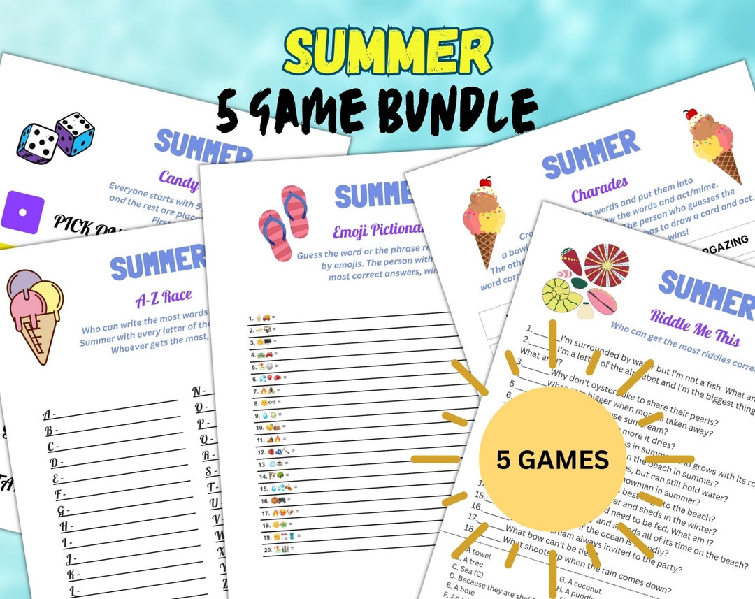 Summer 5 Games Bundle | Printable Party Activity for Kids & Adults ...