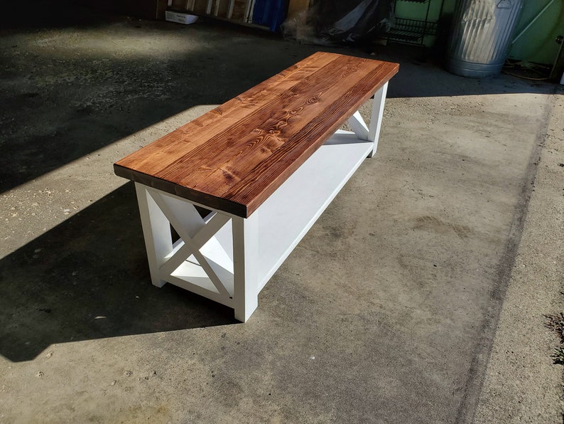 Hand Made Farmhouse Rustic Bench With X Style Frame - Etsy