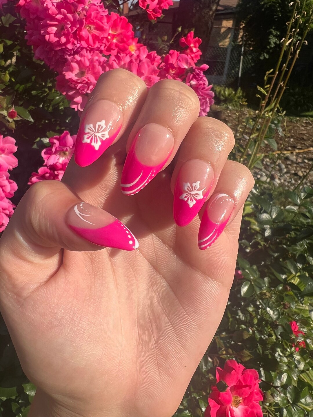 Pink Hibiscus French Tip Press on Nails - Etsy