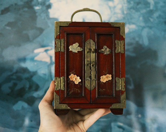 Vintage Chinese Wooden Small Chest of Drawers Jewelry Box / Silk Lined ...