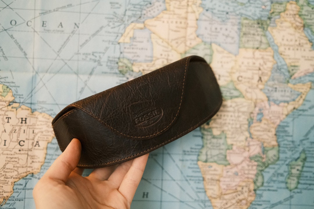 Vintage 1980s/90s Genuine Brown Leather Fossil Brand Glasses Case ...