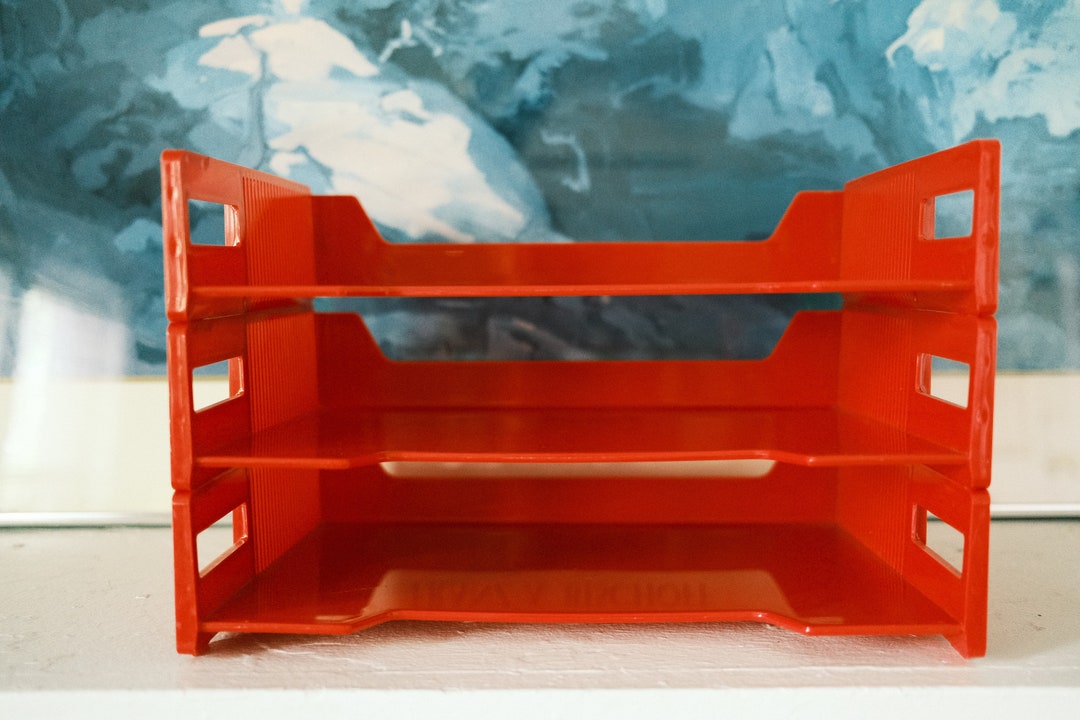 3 Vintage Red Eldon Stackable Paper Trays Vintage Office Organization ...