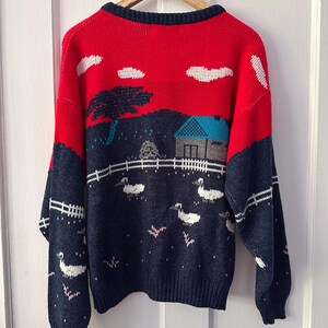 Red and Blue Farm Scene Sweater by College Point / 100% Acrylic / Size ...