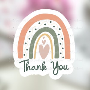 Boho Rainbow Thank You Stickers PNG, Printable Neutral Rainbow Order ...