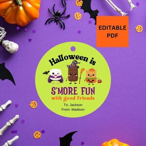 Editable Printable Halloween Smore Tags, Smores Treat Bag Tags, S'mores ...