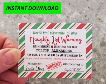 Editable Instant Download Santa Naughty List Certificate, Personalized ...