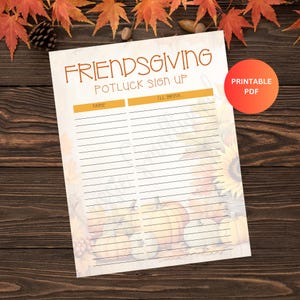 Printable Friendsgiving Potluck Sign up Sheet, Digital Download Friends ...