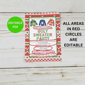Editable Ugly Sweater Party Invite, Printable Voting Set, Treat Bag ...