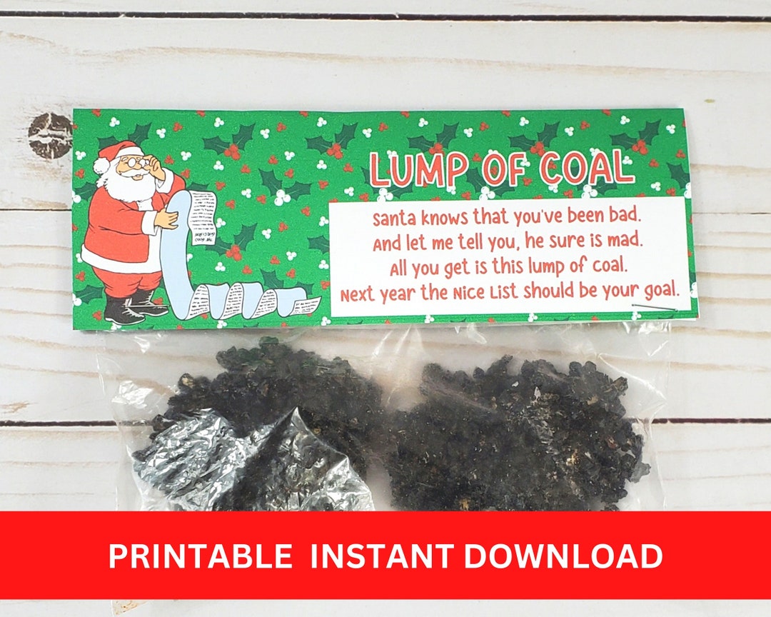 Printable Naughty List Lump of Coal Bag Toppers, Elf Ideas Funny Gifts ...