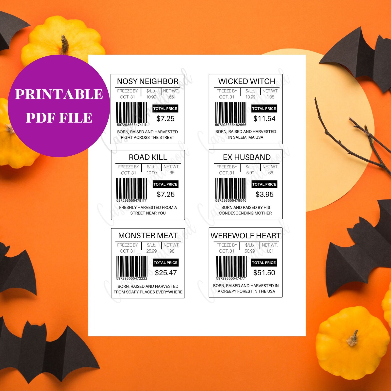 Printable Fake Meat Labels Halloween Prank, Funny Fake Food Labels ...