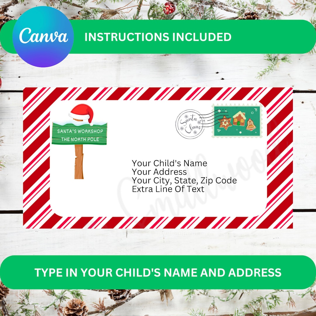Editable North Pole Envelope Canva Template, Printable Santa Claus ...