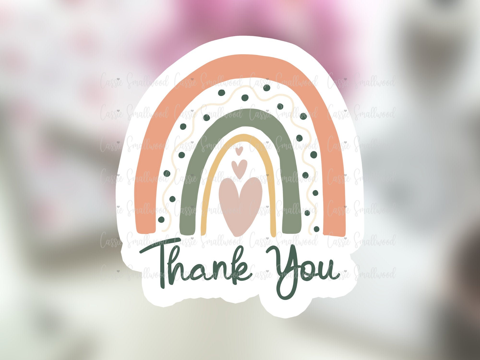 Boho Rainbow Thank You Stickers Png Printable Neutral Rainbow Etsy