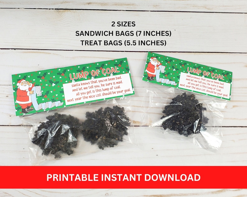 Printable Naughty List Lump of Coal Bag Toppers Elf Ideas - Etsy