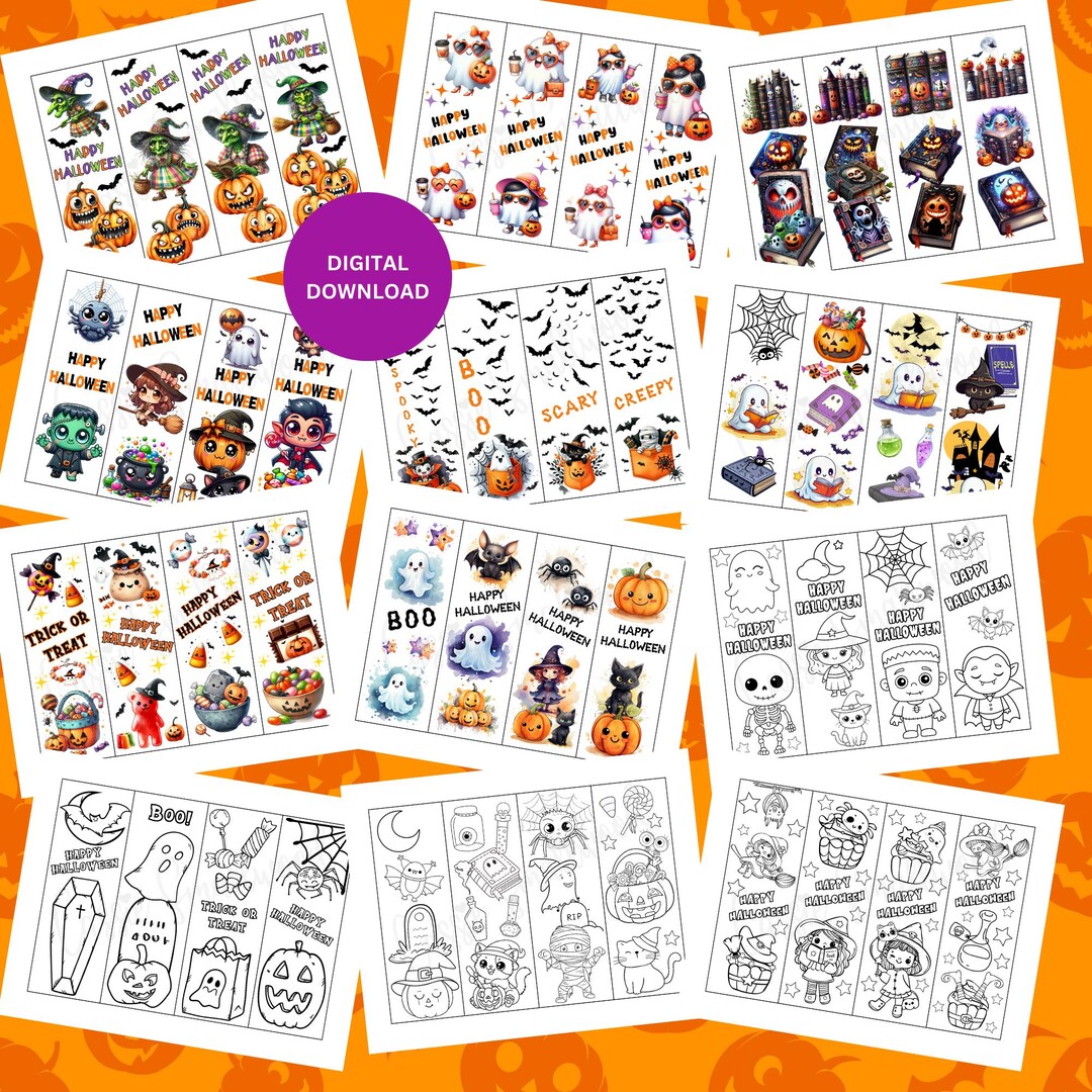 48 Halloween Bookmarks Printable, Halloween Bookmarks to Color ...