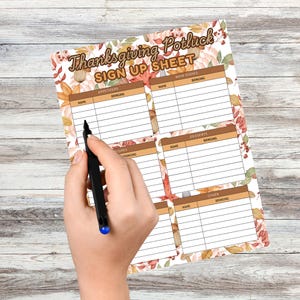Printable Thanksgiving Potluck Sign up Sheet, Digital Download ...