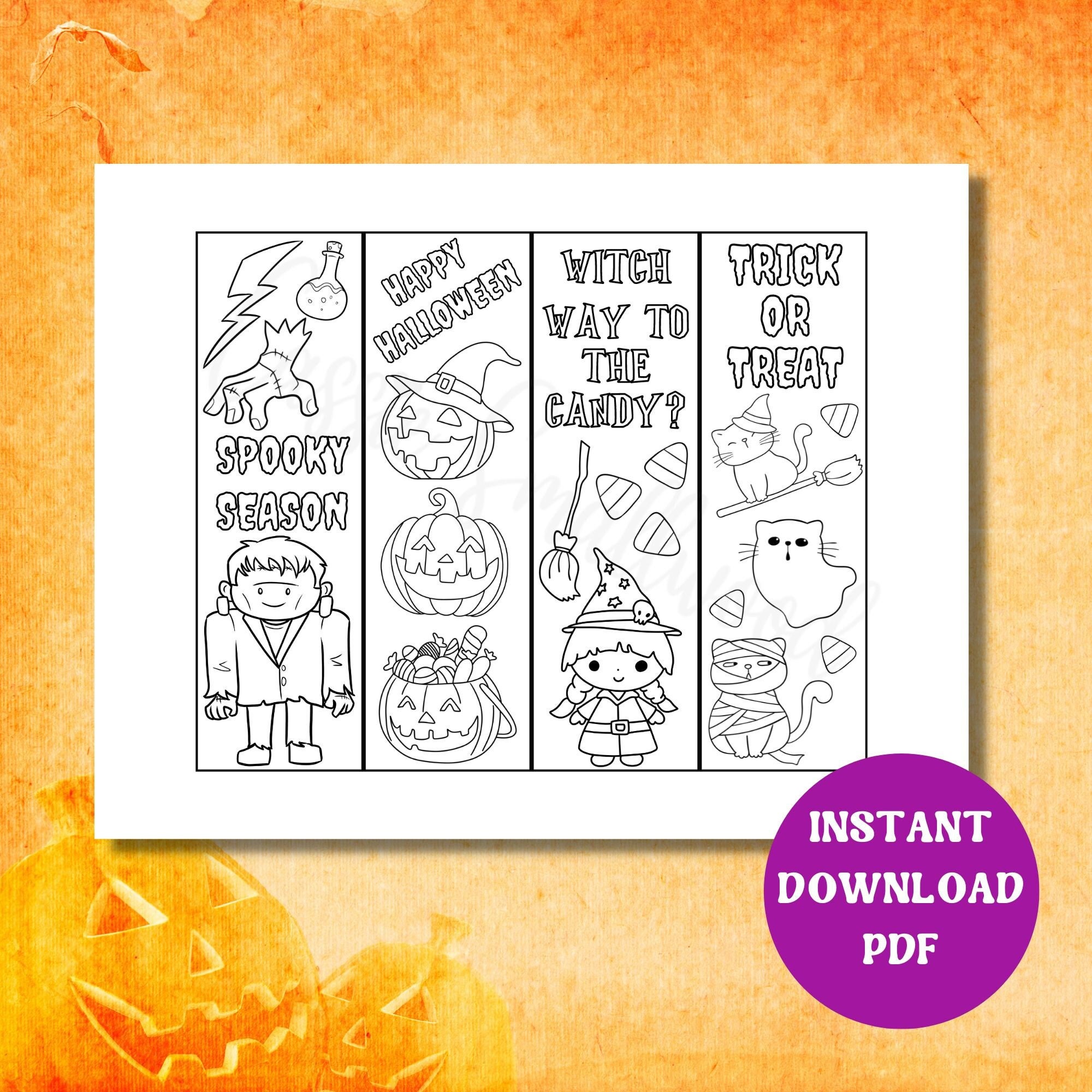 Printable Halloween Bookmarks to Color for Kids, Halloween Party Favors ...