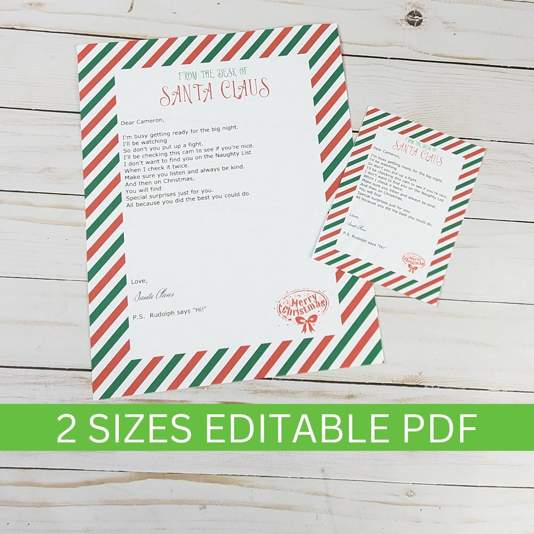 Editable Printable Santa Cam Letter, From the Desk of Santa Claus ...