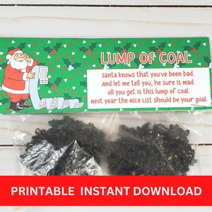 Printable Lump of Coal Bag Toppers, Elf Ideas Funny Gifts, Naughty List ...