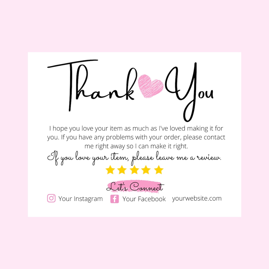 Etsy Thank You Card Template Instant Download Editable and - Etsy