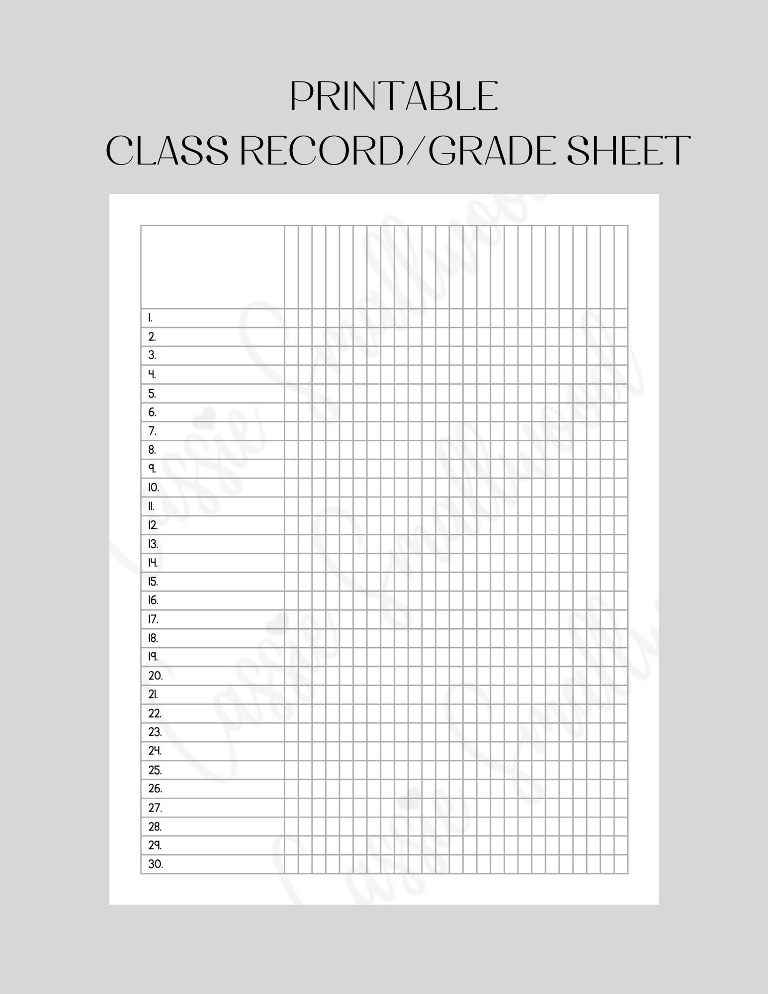 Printable Attendance Template, Student Grade Tracker, Printable Grade ...