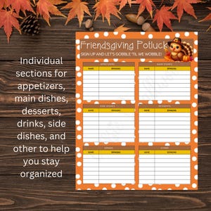 Digital Download Friendsgiving Potluck Sign up Sheet, Printable Friends ...