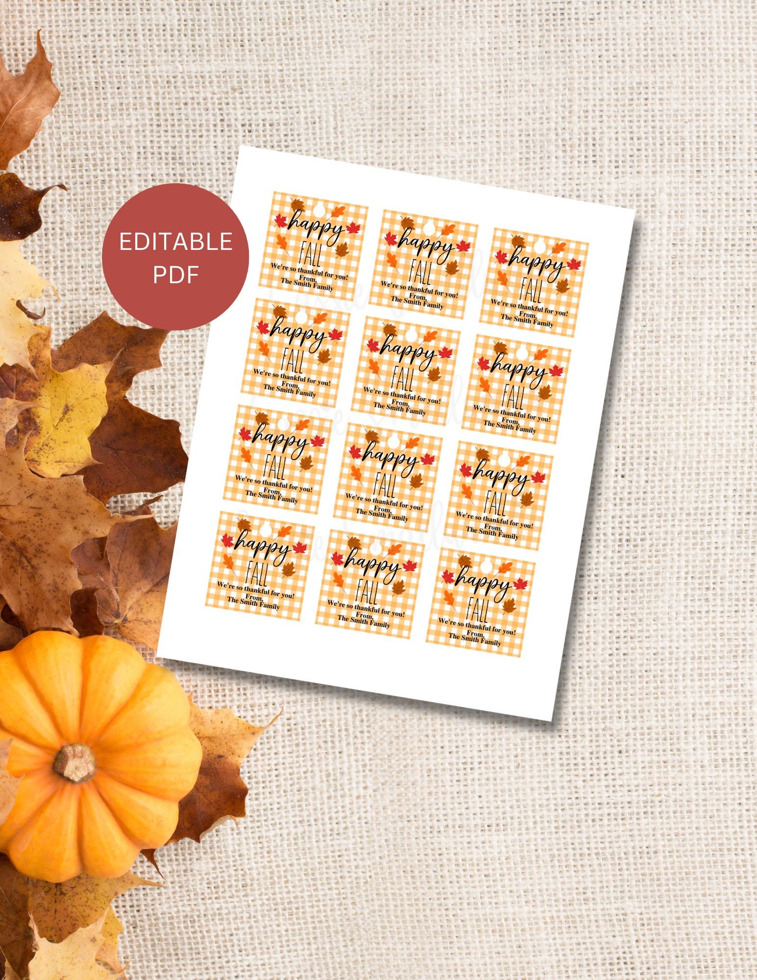 Editable Happy Fall Gift Tag Template, Printable Hello Fall Gift Tag ...