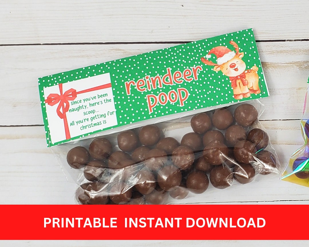 Printable Reindeer Poop Tags, Elf Ideas, Reindeer Poop Bag Toppers ...